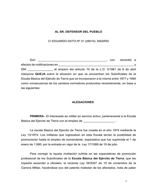 Ejemplos De Quejas Al Defensor Del Pueblo - Sujeto